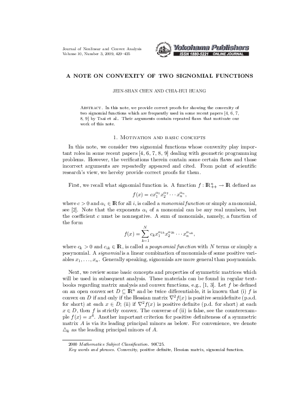 (PDF) A note on convexity of two signomial functions