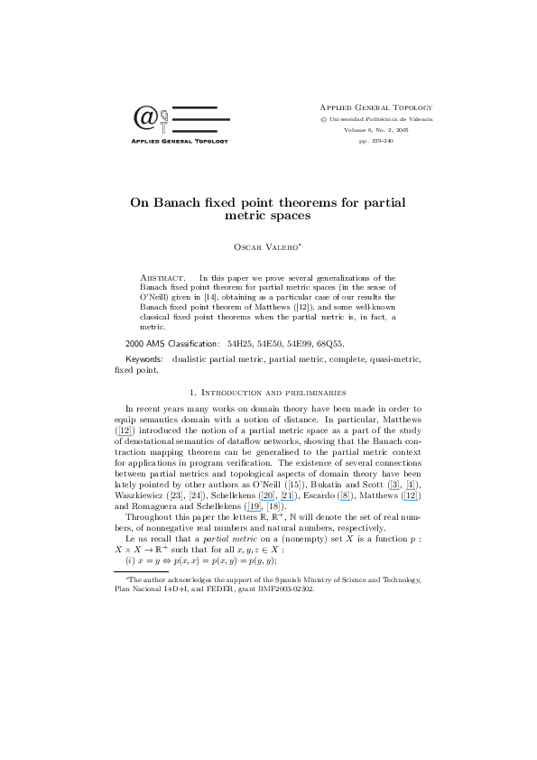 (PDF) On Banach fixed points theorems for partial metric spaces