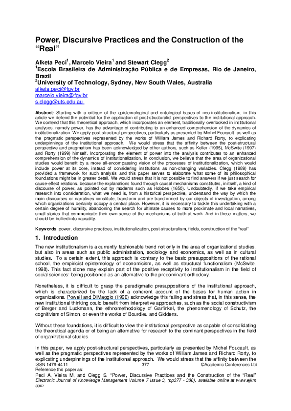 (PDF) Power, discursive practices and the construction of the "real