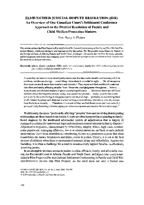 (PDF) Family/Child Judicial Dispute Resolution (JDR)