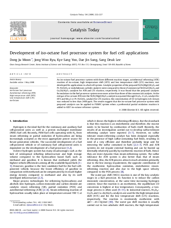 (PDF) Development of iso-octane fuel processor system for fuel cell ...