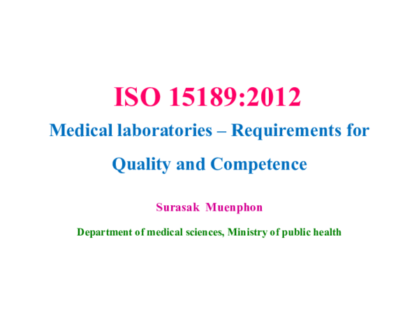 (PDF) ISO 15189:2012 Medical laboratories – Requirements for Quality and Competence