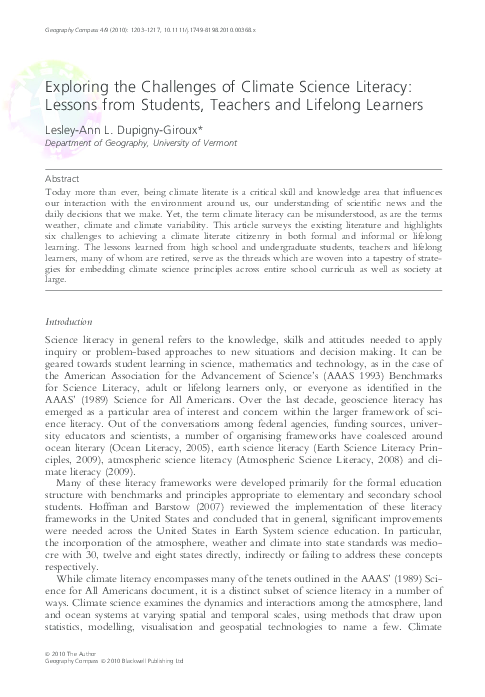 (PDF) Exploring the Challenges of Climate Science Literacy: Lessons ...
