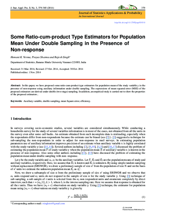 Pdf Some Ratio Cum Product Type Estimators For Population Mean Under