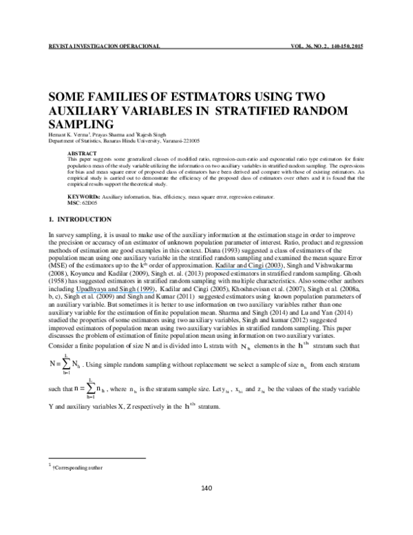 Pdf Some Families Of Estimators Using Two Auxiliary Variables In Stratified Random Sampling