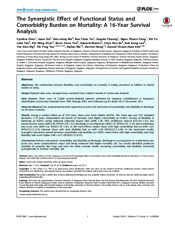 (PDF) The Synergistic Effect of Functional Status and Comorbidity ...