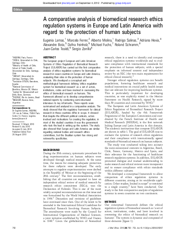 (PDF) A comparative analysis of biomedical research ethics regulation ...