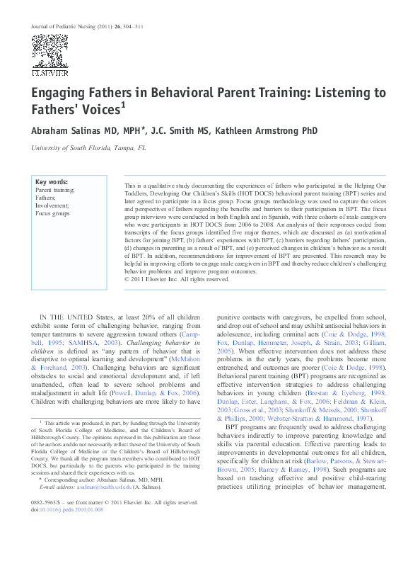 (PDF) Engaging Fathers in Behavioral Parent Training: Listening to ...