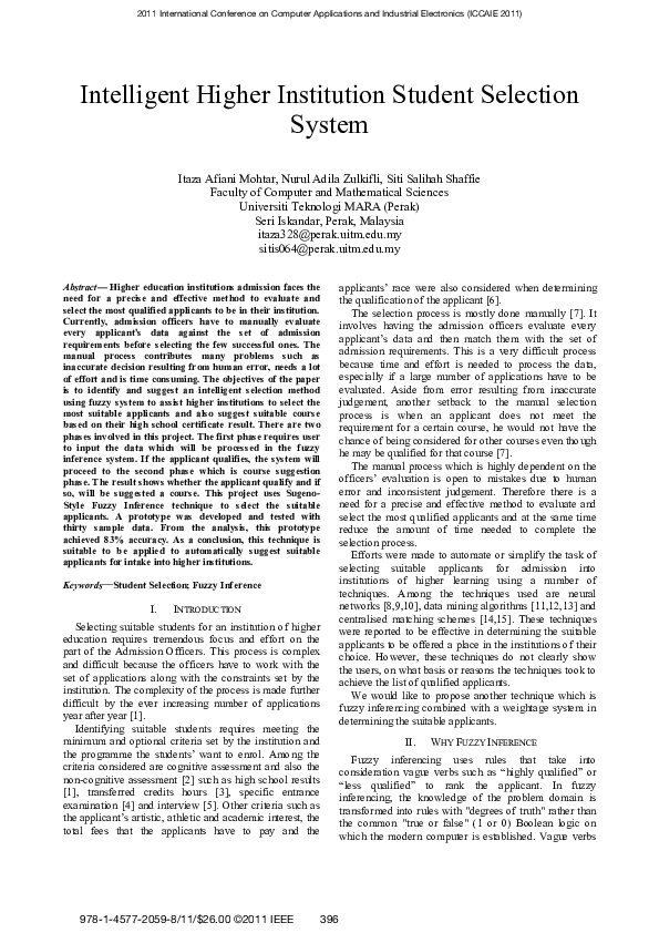 (PDF) Intelligent higher institution student selection system