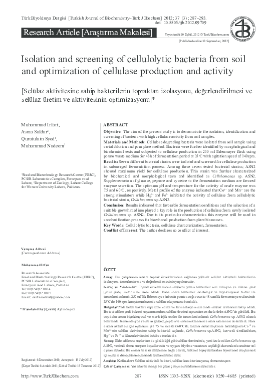(PDF) Isolation and screening of cellulolytic bacteria from soil and optimization of cellulase ...