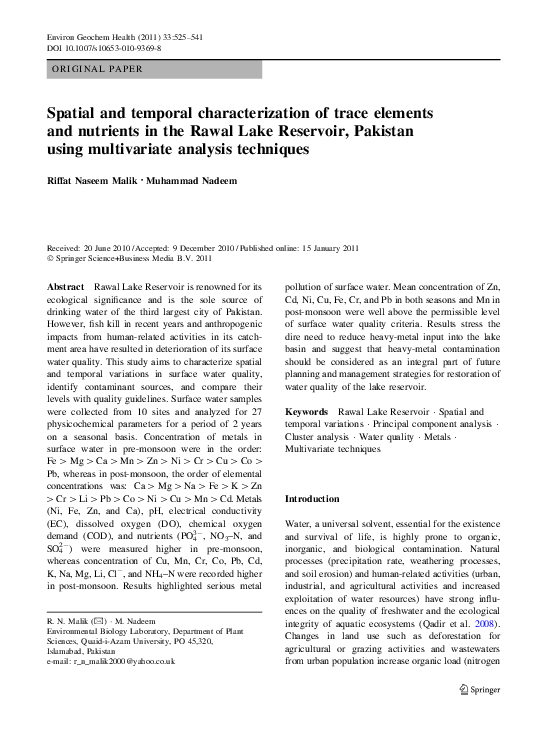 (PDF) Spatial and temporal characterization of trace elements and nutrients in the Rawal Lake ...