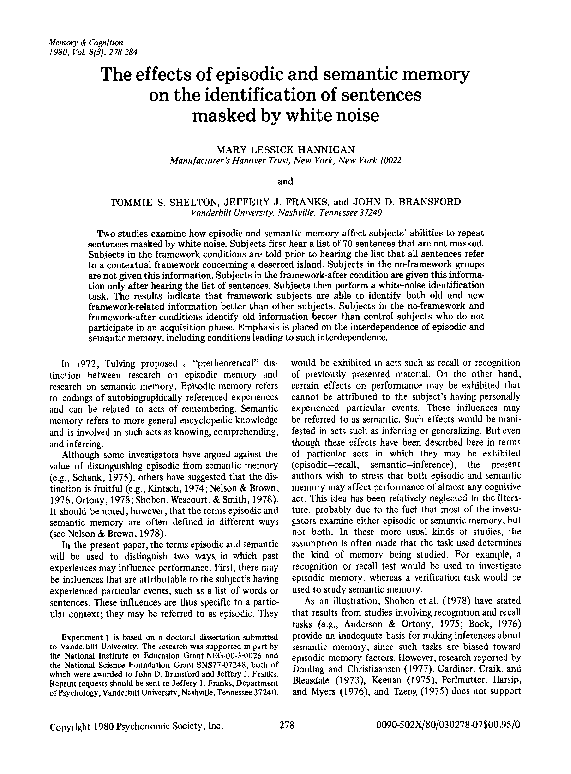 (PDF) The effects of episodic and semantic memory on the identification of sentences masked by ...