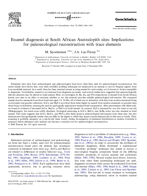 (PDF) Enamel diagenesis at South African Australopith sites ...