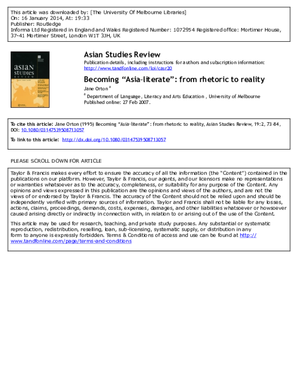 (PDF) Asian Studies Review Becoming " Asialiterate " : from rhetoric to ...