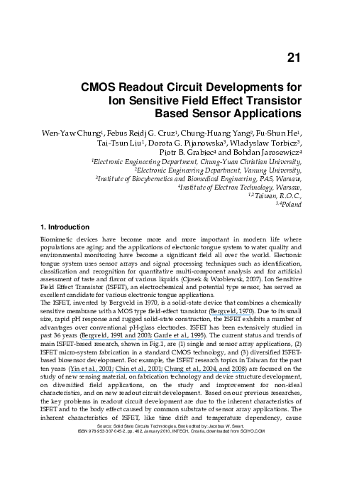 Pdf Cmos Readout Circuit Developments For Ion Sensitive Field Effect Transistor Based Sensor
