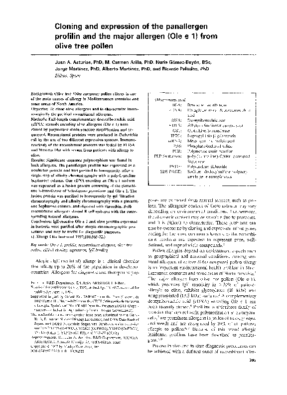 (PDF) Cloning and expression of the panallergen profilin and the major ...