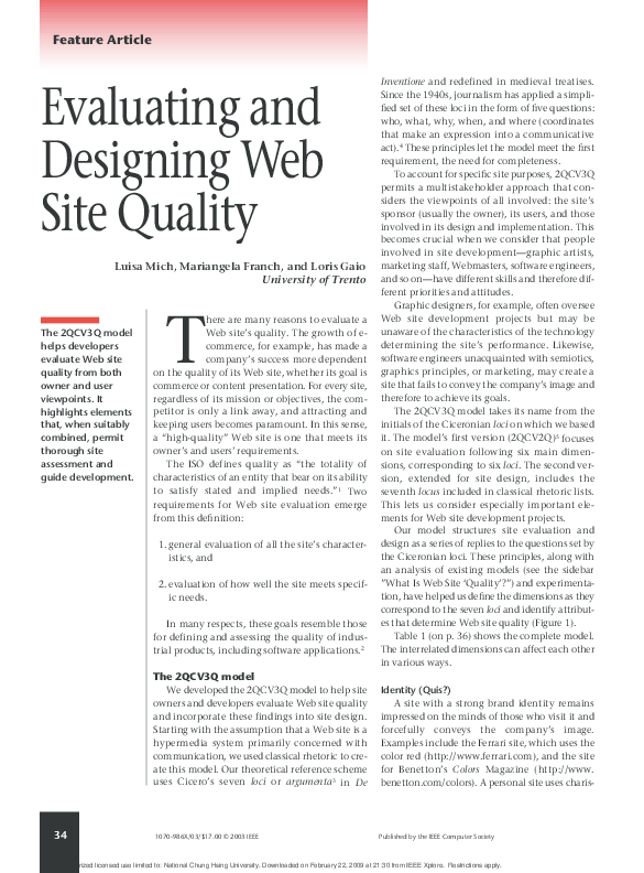 Pdf Evaluating And Designing Web Site Quality
