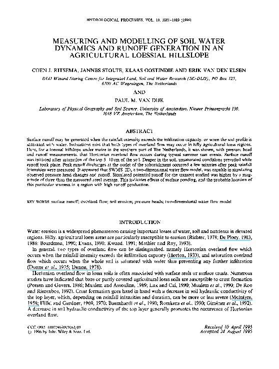 (PDF) Soil Water Dynamics and Runoff in Agricultural Loess Hillslope