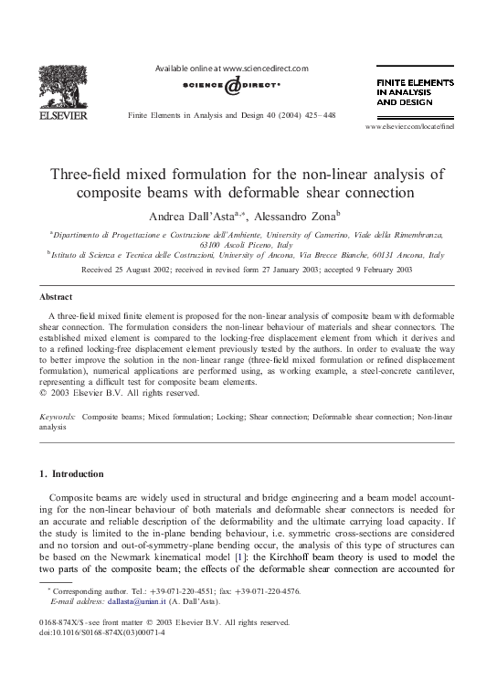 Pdf Three Field Mixed Formulation For The Non Linear Analysis Of