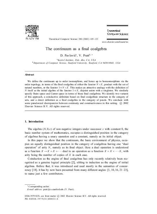 (PDF) The continuum as a final coalgebra