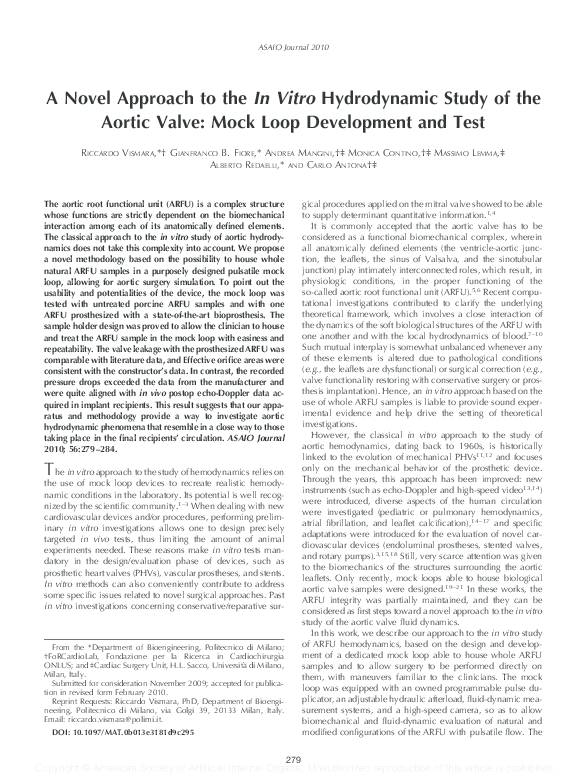 (PDF) A Novel Approach to the In Vitro Hydrodynamic Study of the Aortic ...