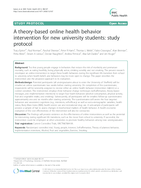 (PDF) A theory-based online health behavior intervention for new ...