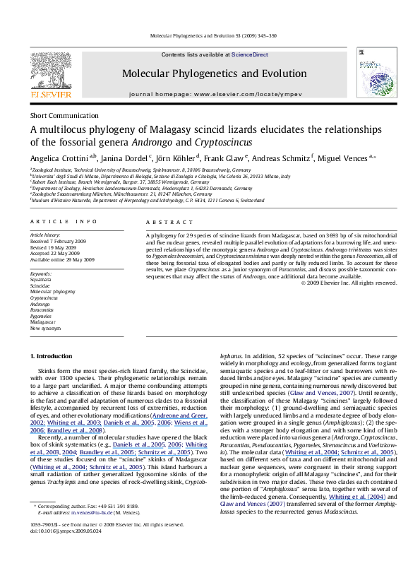 (PDF) A multilocus phylogeny of Malagasy scincid lizards elucidates the ...