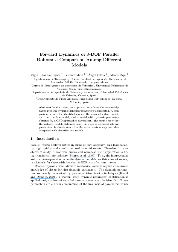 Pdf Forward Dynamics Of 3 Dof Parallel Robots A Comparison Among