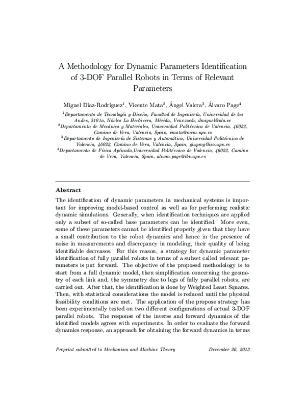Pdf A Methodology For Dynamic Parameters Identification Of 3 Dof Parallel Robots In Terms Of