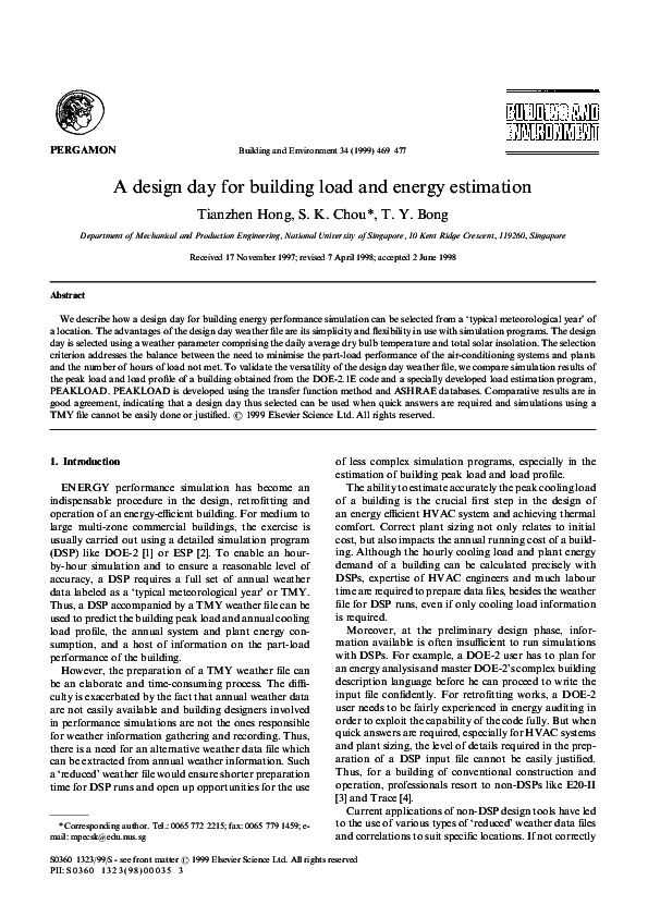 Pdf A Design Day For Building Load And Energy Estimation