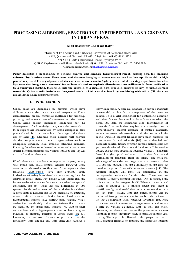 (PDF) Processing airborne, spaceborne hyperspectral and GIS data in urban areas