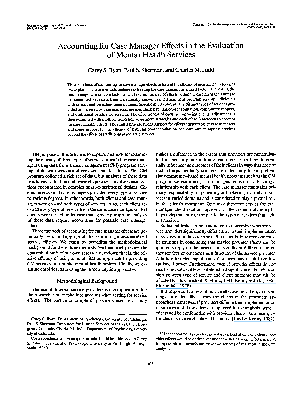 (PDF) Accounting for case manager effects in the evaluation of mental ...