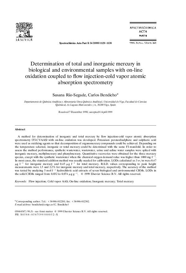 (PDF) Determination of total and inorganic mercury in whole blood by ...