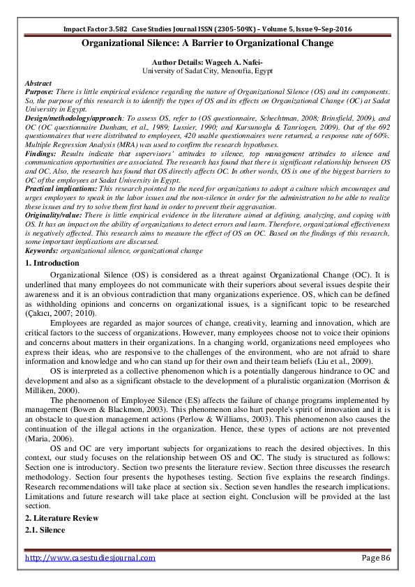 (PDF) Organizational Silence: A Barrier to Organizational Change