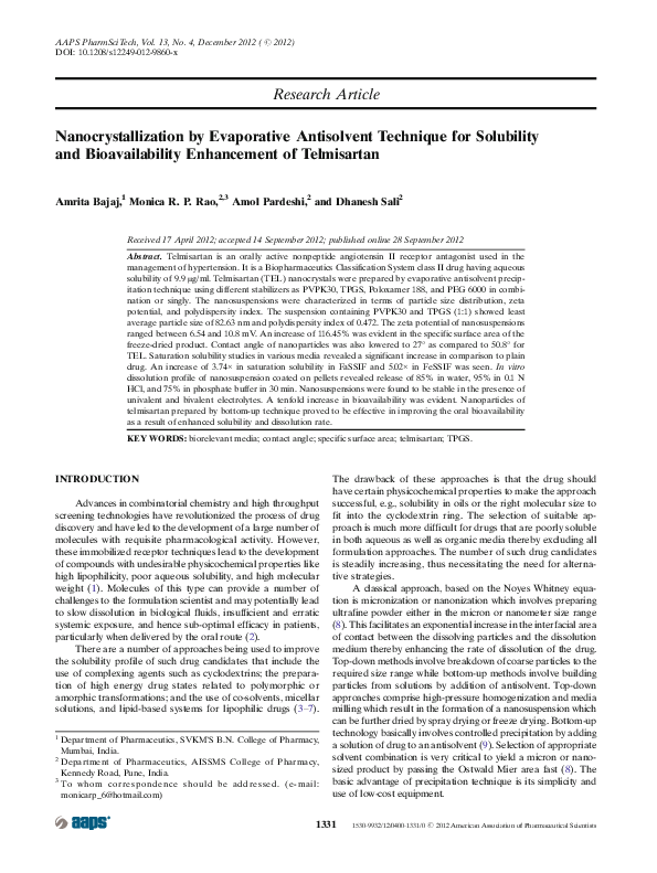 (PDF) Nanocrystallization by Evaporative Antisolvent Technique for ...
