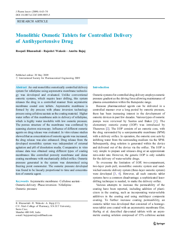 (PDF) Monolithic Osmotic Tablets for Controlled Delivery of ...