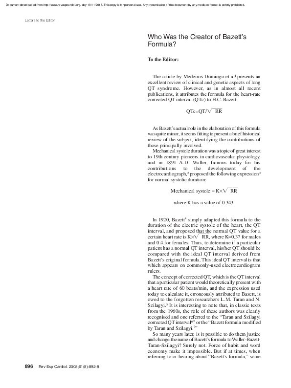 (PDF) Who was the creator of Bazett's formula?