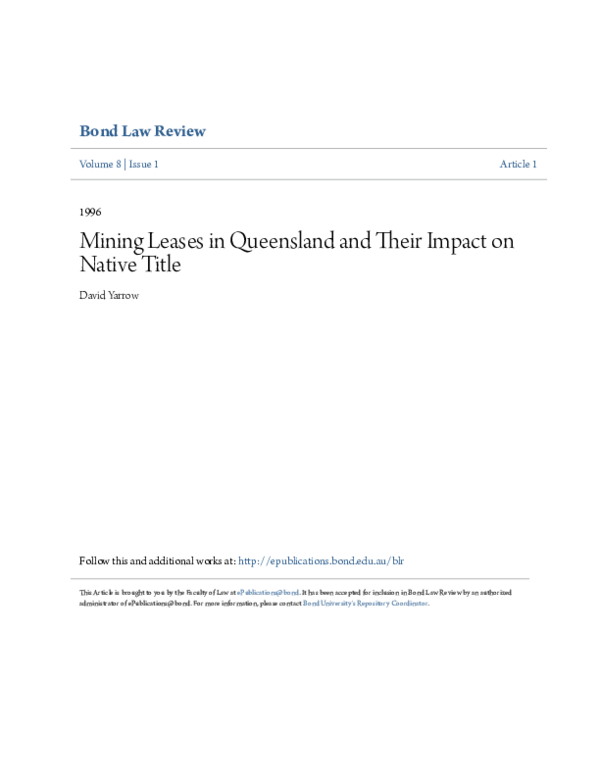 (PDF) Mining Leases in Queensland and Their Impact on Native Title