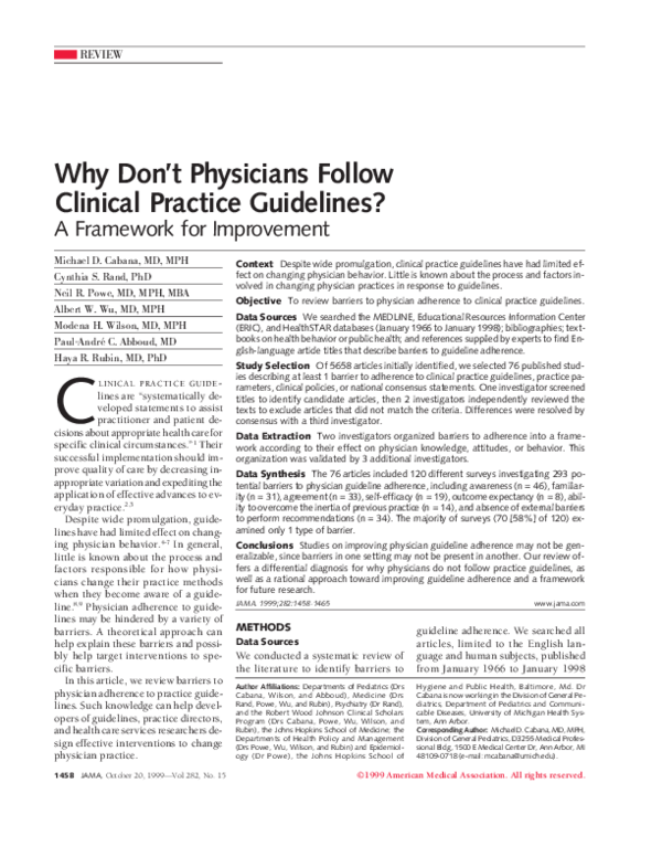 (PDF) Why Don't Physicians Follow Clinical Practice Guidelines?: A ...