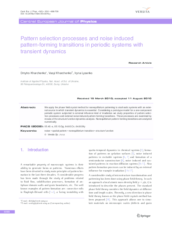 (PDF) Pattern selection processes and noise induced pattern-forming transitions in periodic ...