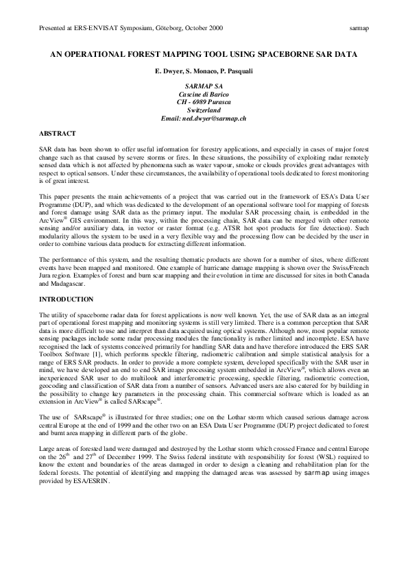 (PDF) An Operational Forest Mapping Tool Using Spaceborne Sar Data
