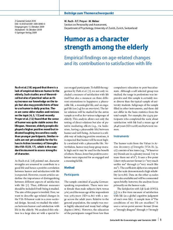 (PDF) Humor as a character strength among the elderly