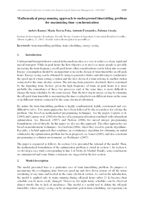 (PDF) Mathematical programming approach to underground timetabling for maximizing the use of ...
