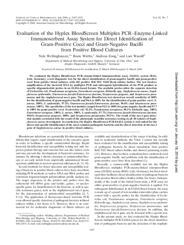 (PDF) Evaluation of the Hyplex BloodScreen Multiplex PCR-Enzyme-Linked ...