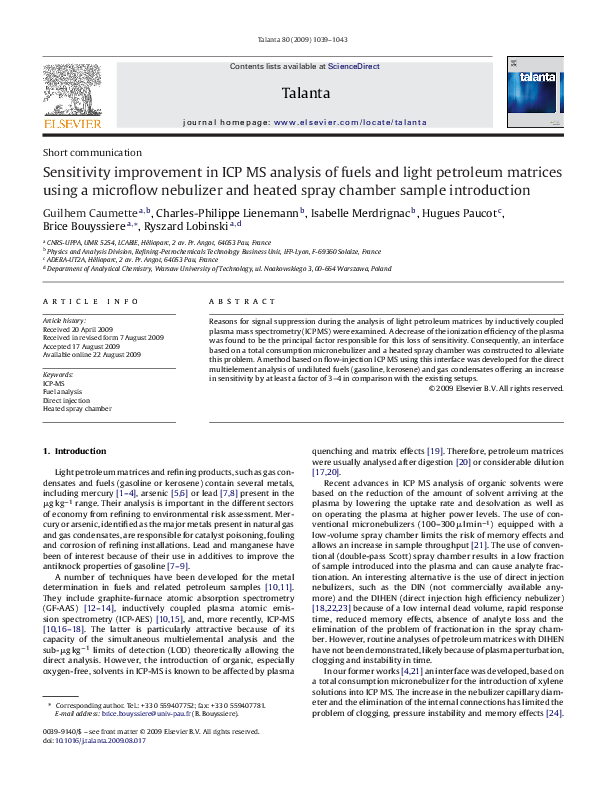 (PDF) Sensitivity improvement in ICP MS analysis of fuels and light ...