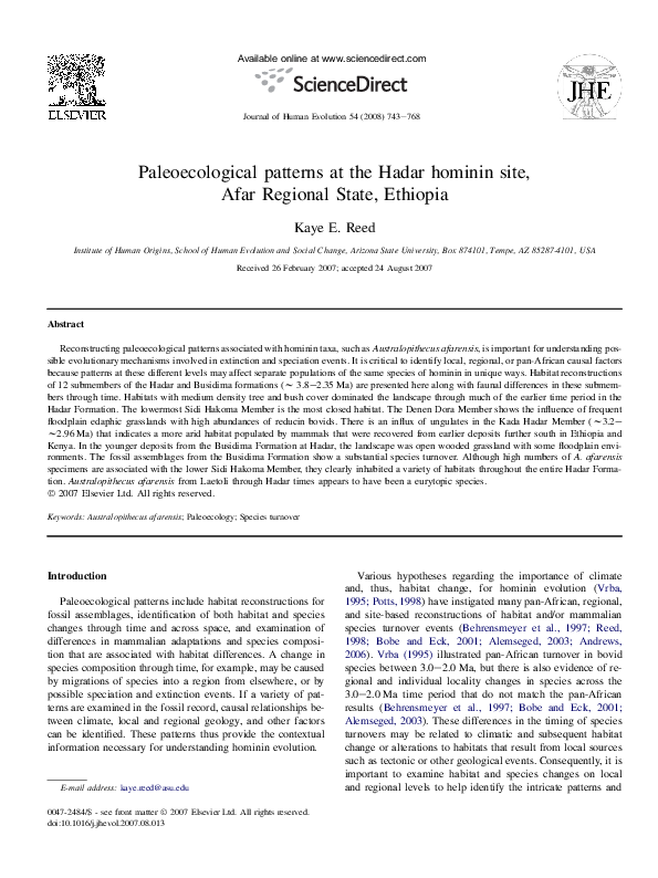 (PDF) Paleoecological patterns at the Hadar hominin site, Afar Regional ...