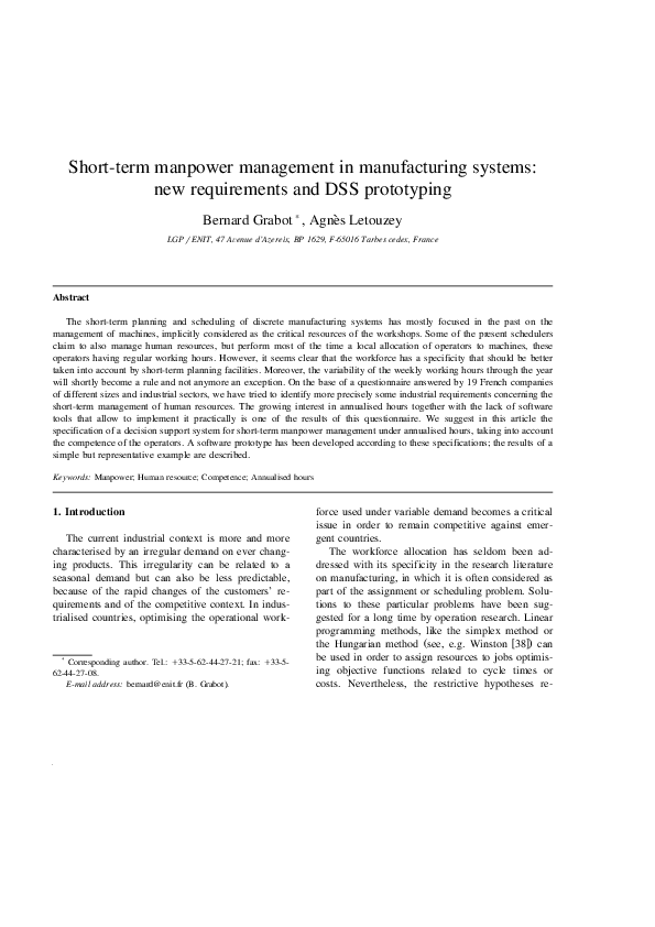 (PDF) Short-term manpower management in manufacturing systems: new ...