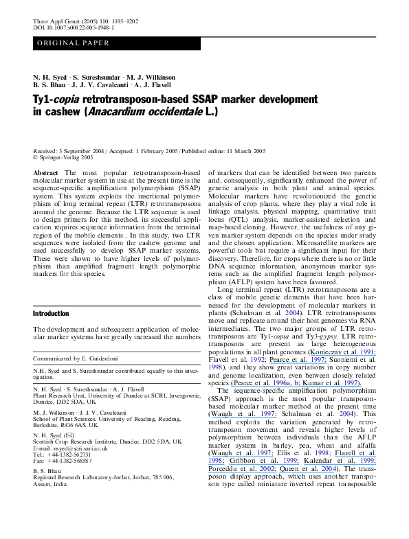 (PDF) Ty1- copia retrotransposon-based SSAP marker development in ...