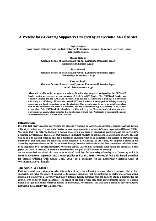 (PDF) A Website for e-Learning Supporters Designed by an Extended ARCS ...