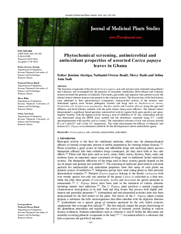 (PDF) Phytochemical screening, antimicrobial and antioxidant properties of assorted Carica ...